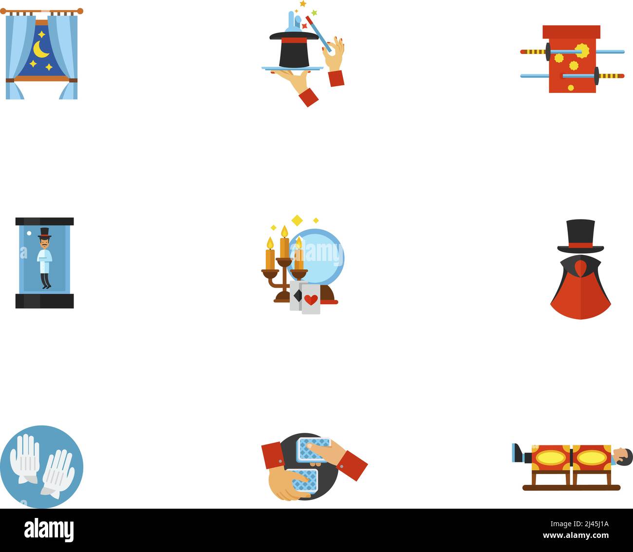 Magic Icon Set. Night Behind Window Web Tricks With Hands And Wand ...