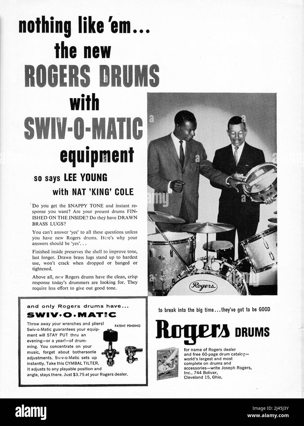 A full page ad for Rogers Drums from a 1958 American music magazine ...