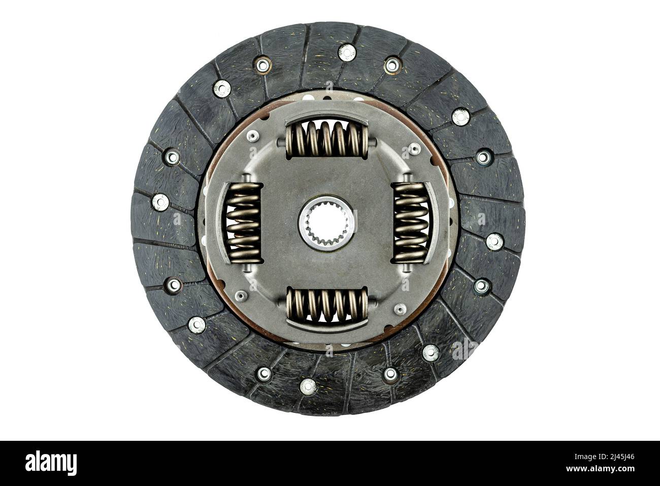 Used car clutch with damper springs and friction linings, isolated on a ...
