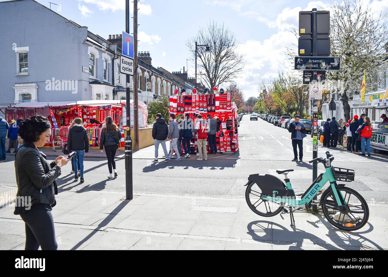 Football stall outside Arsenal tube station Highbury Hill Arsenal in ...