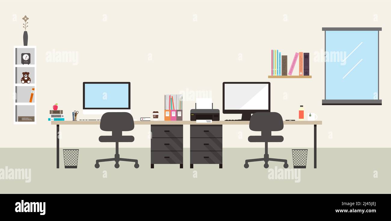 desk with computer and other things, vector illustration Stock Vector ...