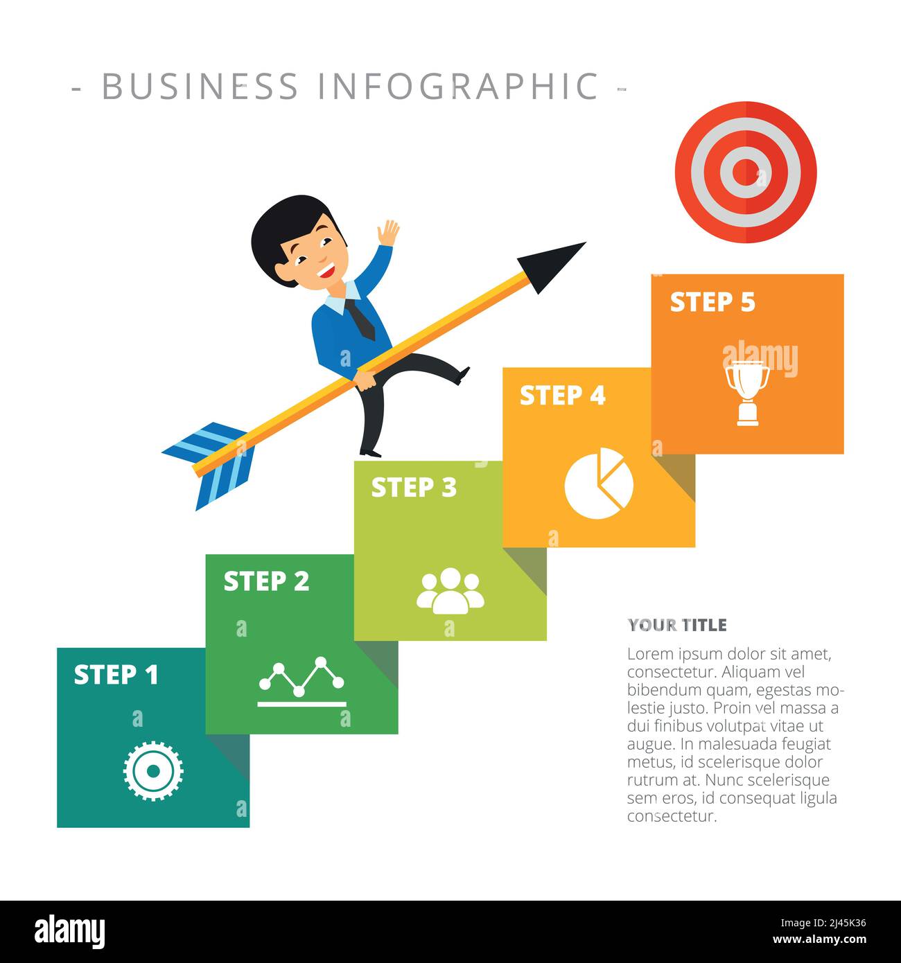 Metaphor chart with five steps. Stage diagram, process chart, layout ...