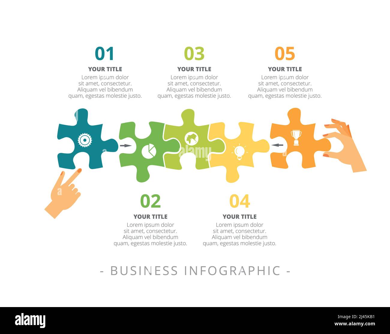 Process chart with five steps. Puzzle diagram, step graph, layout ...