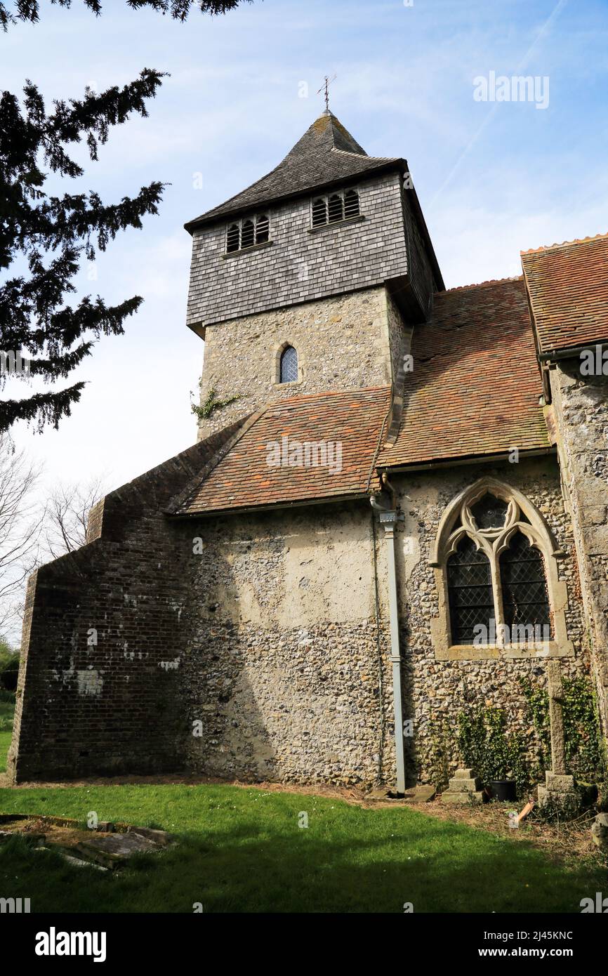 Tower of St James the Great church at Elmsed, Ashford, Kent, England ...