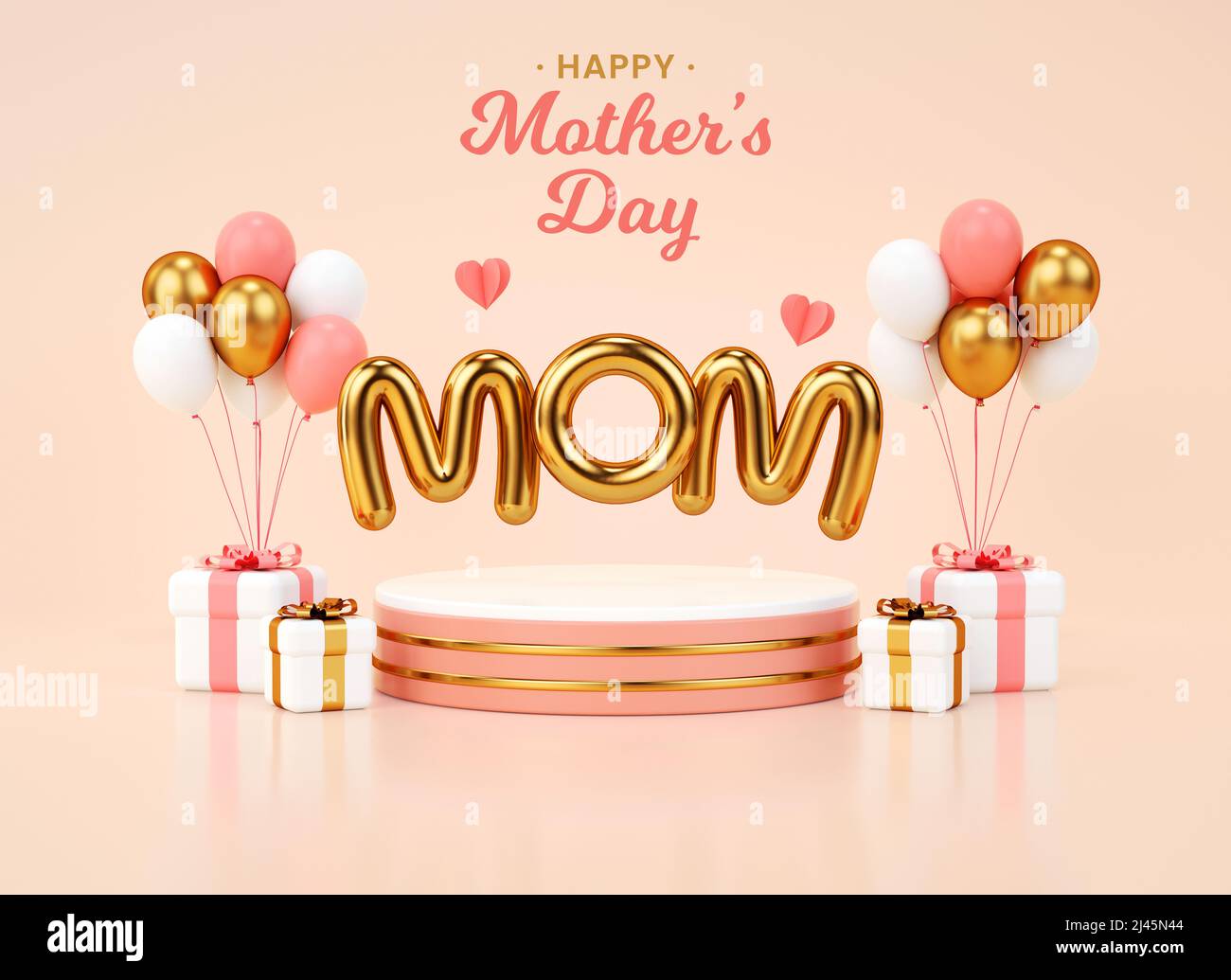 Mother's day podium platform with gold letters for greeting card or ...
