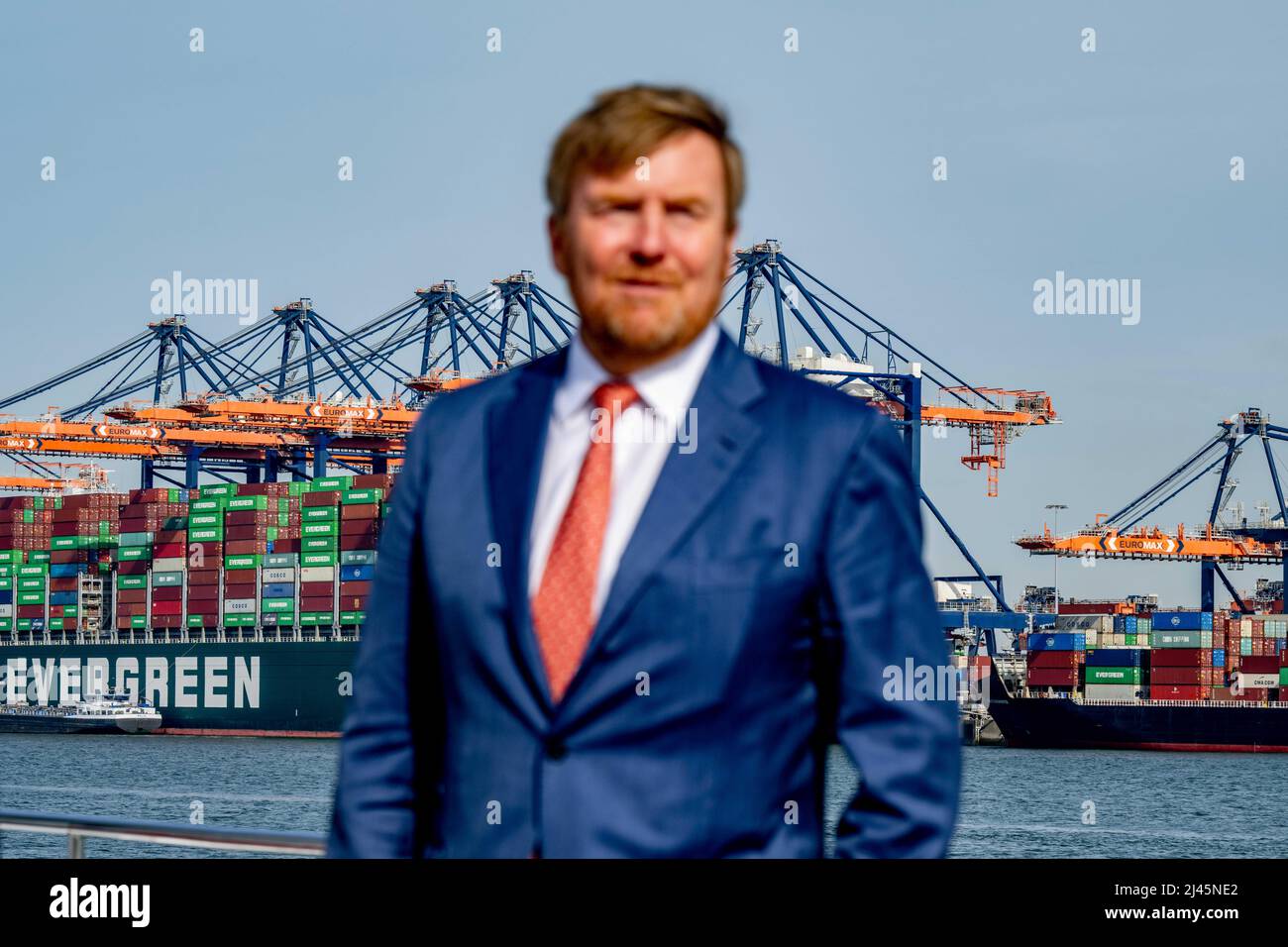 King Willem-Alexander visits the port of Rotterdam. (Photo by DPPA/Sipa ...