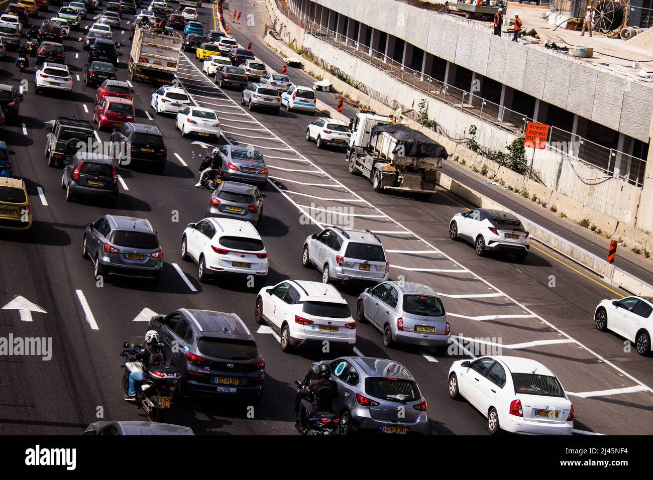 Tel Aviv, Israel - April 11, 2022 Heavy traffic jam on the Ayalon ...