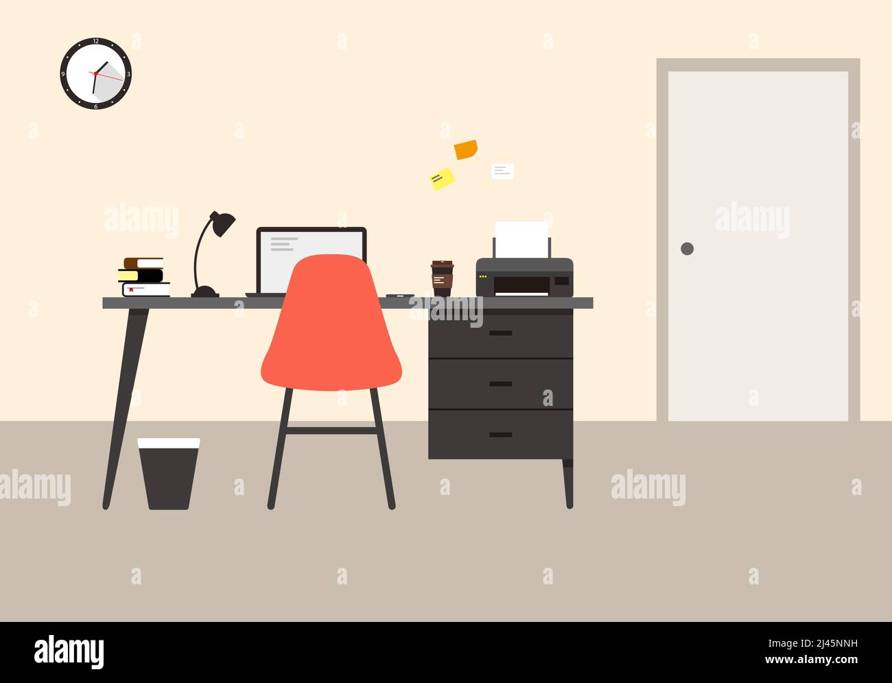 desk with computer and other things flat design, vector illustration ...
