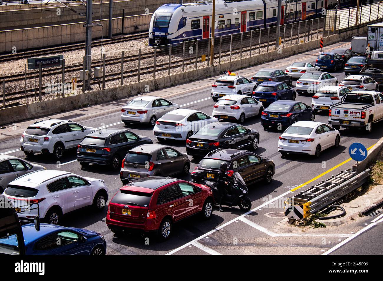 Tel Aviv, Israel - April 11, 2022 Heavy traffic jam on the Ayalon ...