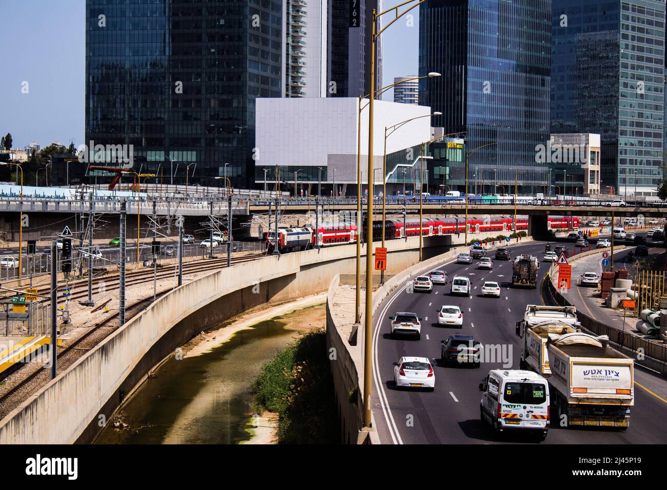 Tel Aviv, Israel - April 11, 2022 Heavy traffic jam on the Ayalon ...