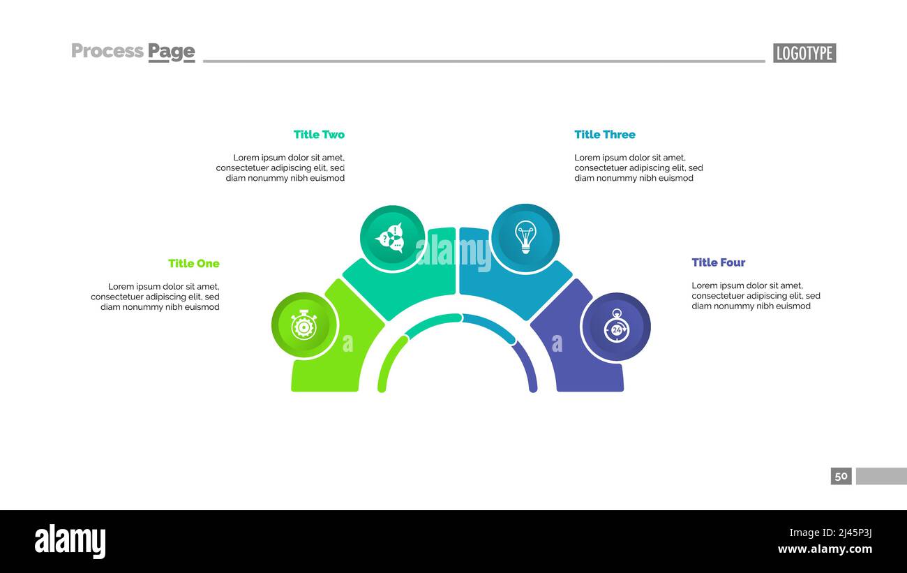 Process chart with four elements. Step diagram, pie chart, layout ...