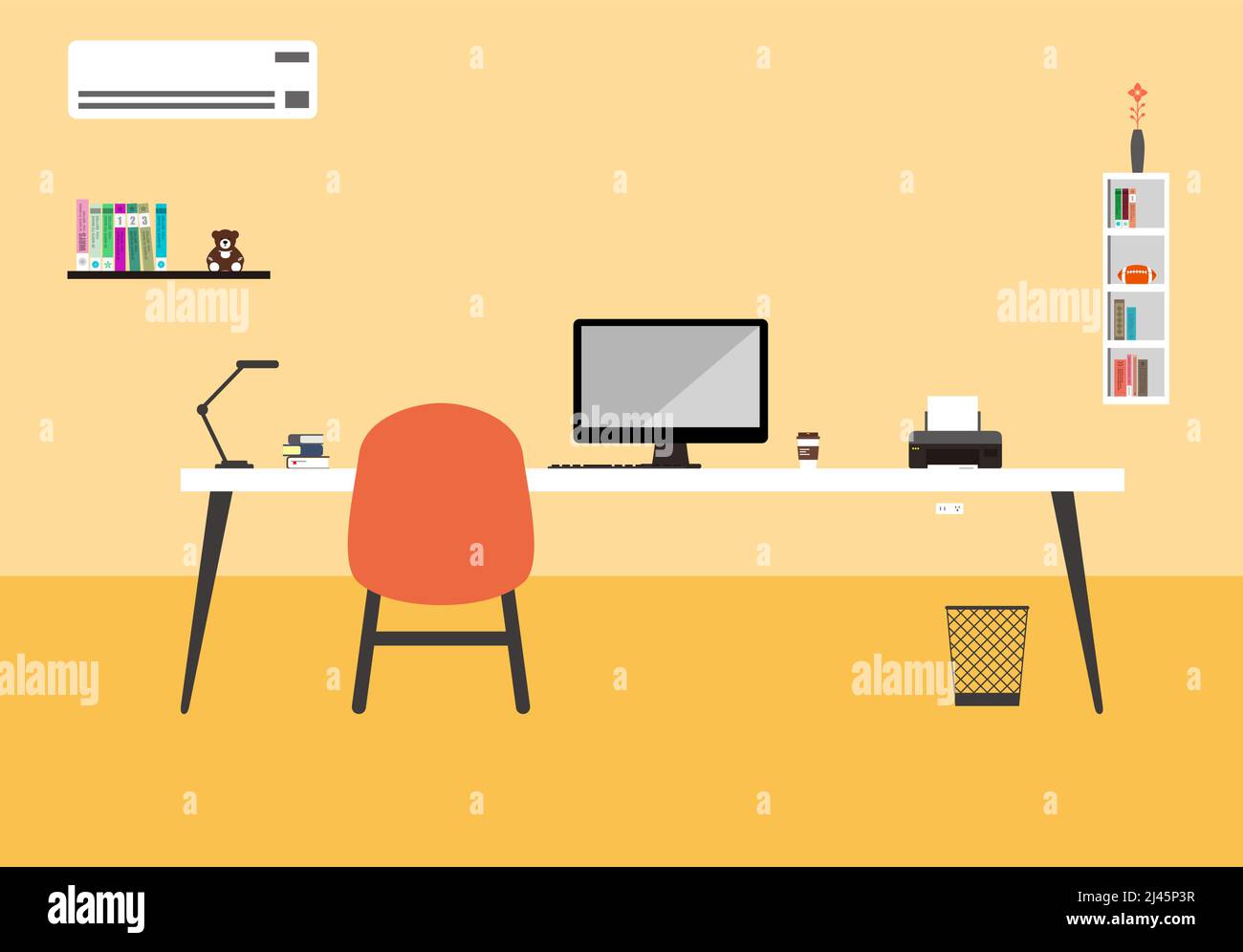 desk with computer and other things, vector illustration Stock Vector ...