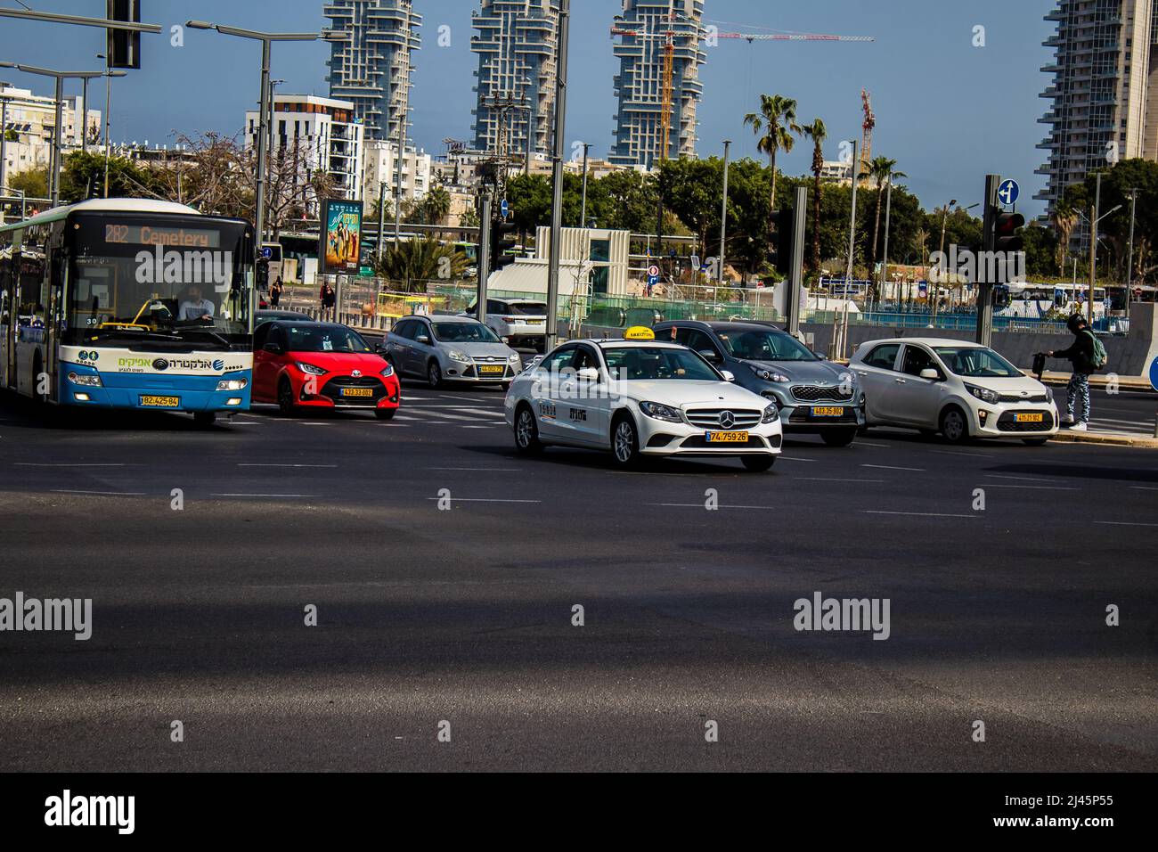 Tel Aviv, Israel - April 11, 2022 Traffic jam in the streets of Tel ...