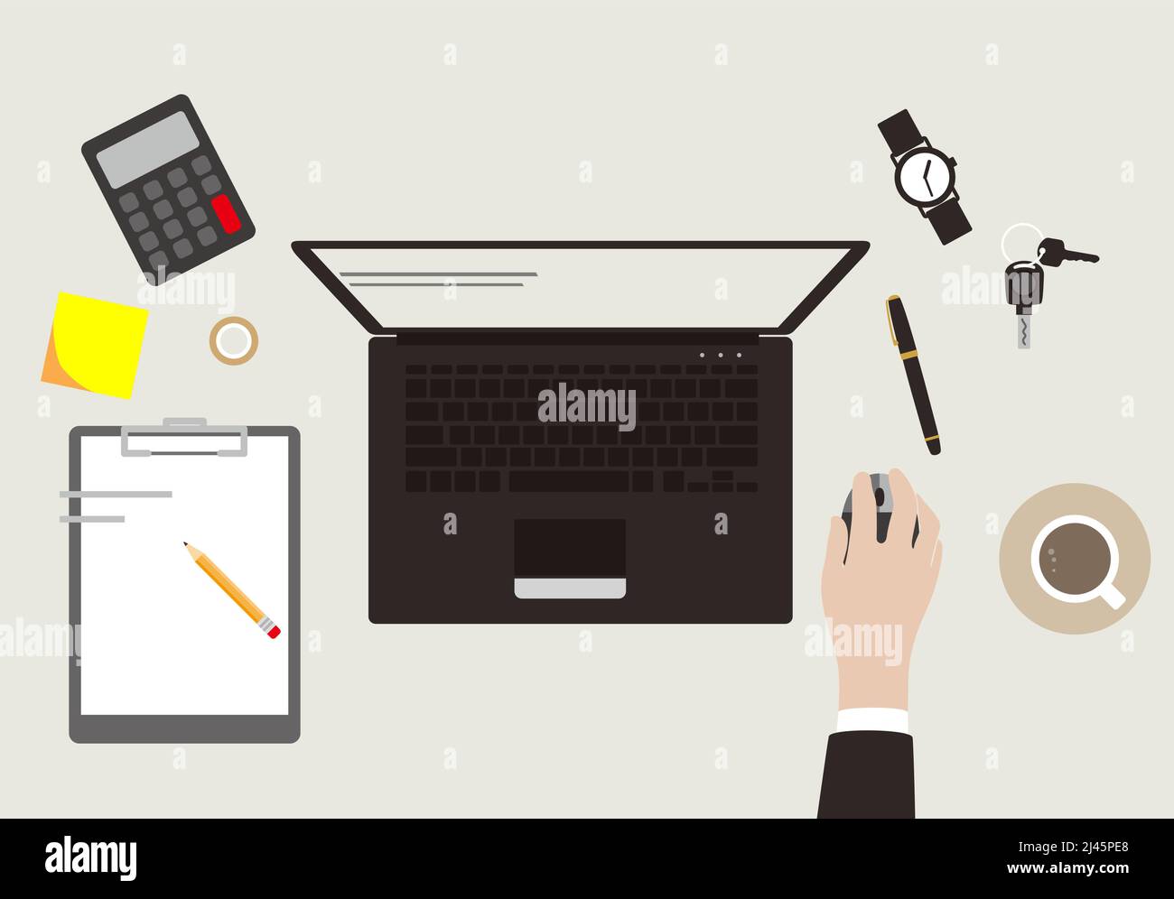 desk with computer and other things, vector illustration Stock Vector ...