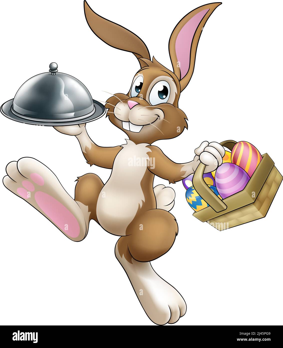 Easter Bunny Rabbit Cartoon Food Tray Cloche Chef Stock Vector Image ...