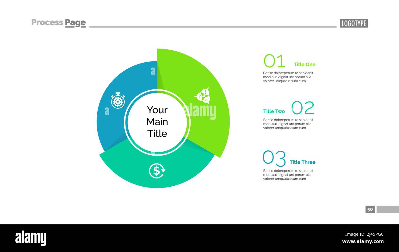 Three sectors process chart slide template. Business data. Option ...