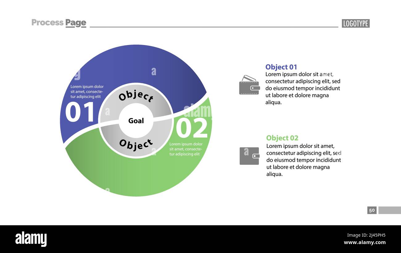 Two options process chart slide template. Business data. Step, circle ...