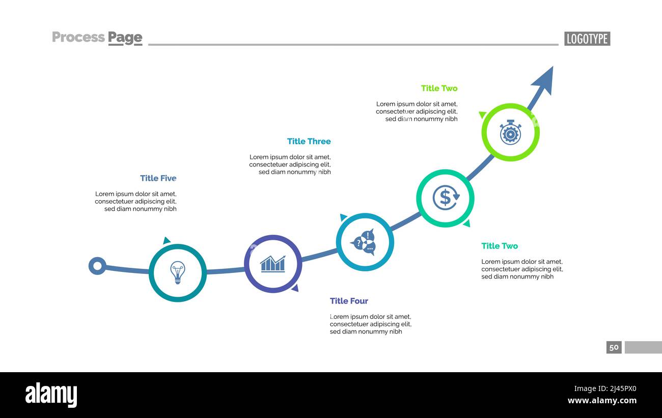 Arrow chart with five elements. Process diagram, graph, layout ...