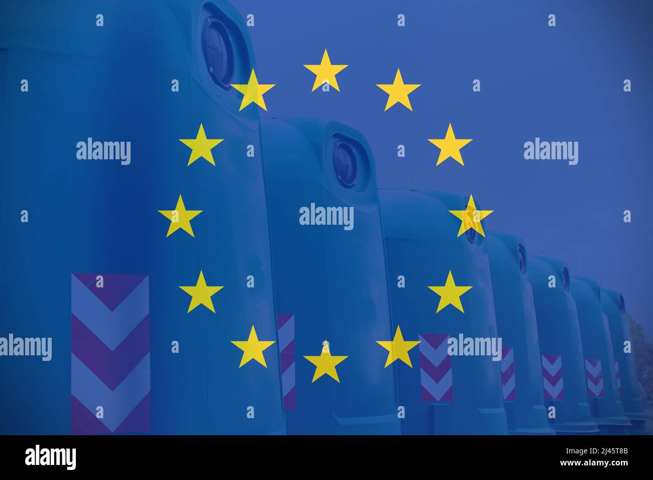 Shot of brand new trash bins in a row, ready to be place in the city ...