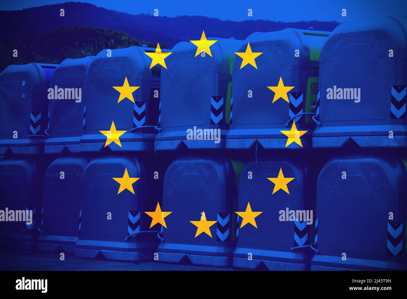 Shot of brand new trash bins in a row, ready to be place in the city ...