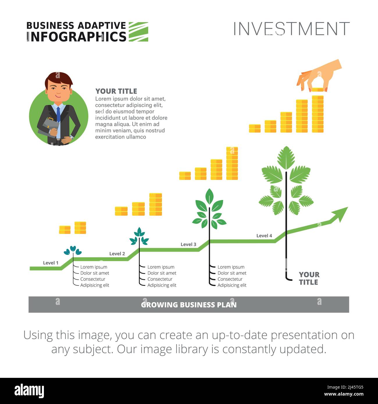 Strategy infographics with four steps. Line chart, process diagram ...