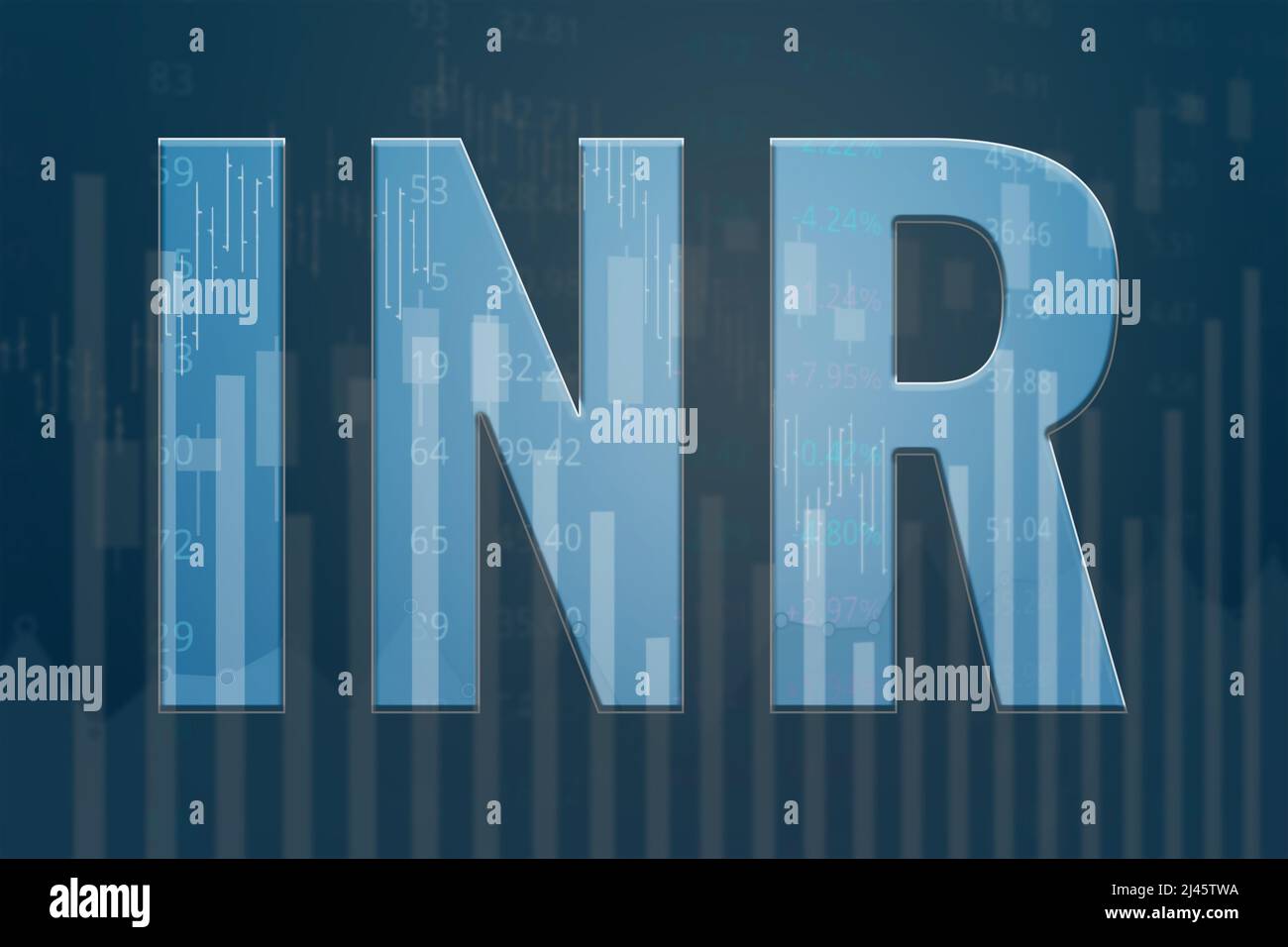 Price change on INR (Indian rupee) on blue finance background. Soft ...