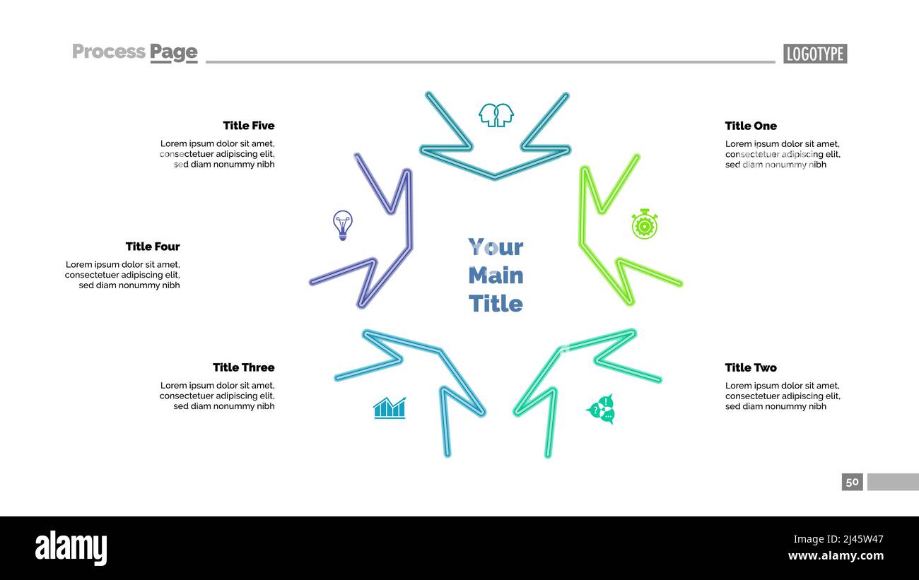 Arrow chart with five elements. Option diagram, graph, layout. Creative ...