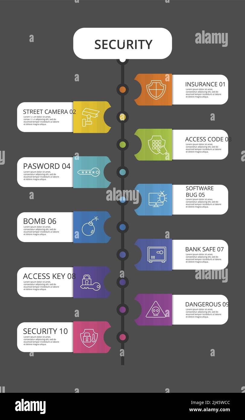 Infographic Security template. Icons in different colors. Include ...