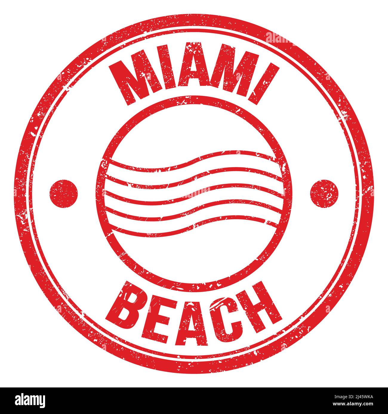 MIAMI BEACH text written on red round postal stamp sign Stock Photo - Alamy