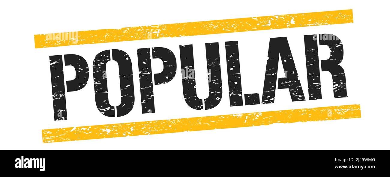 POPULAR text on black yellow grungy lines stamp sign Stock Photo - Alamy