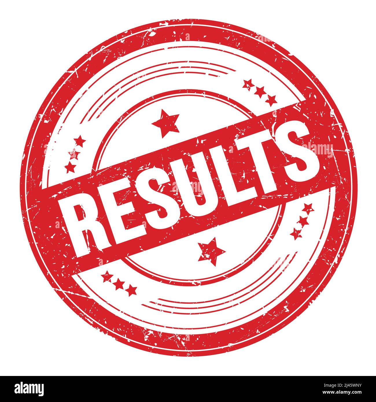 RESULTS text on red round grungy texture stamp Stock Photo - Alamy