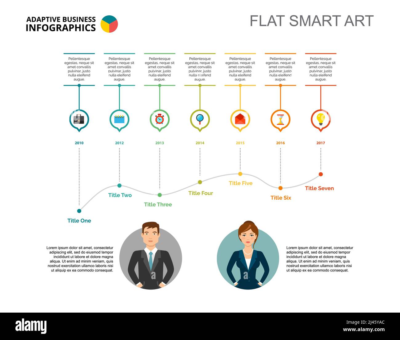 Seven years line chart slide template. Business data. Graph, point ...