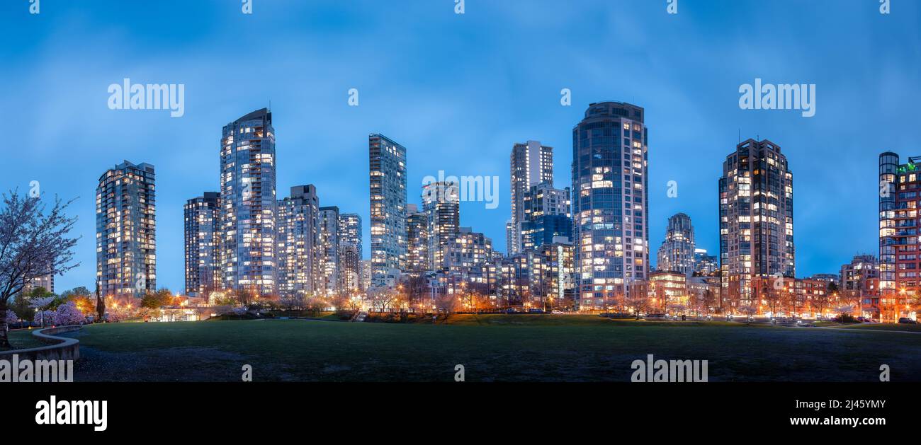 Modern Cityscape at Night. Downtown City Building Skyline. Vancouver ...