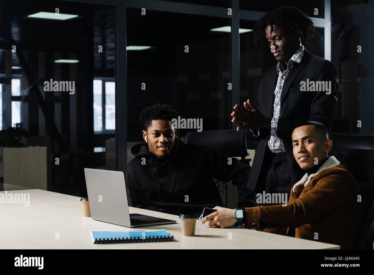 Multinational brainstorm group of colleagues working online on project ...