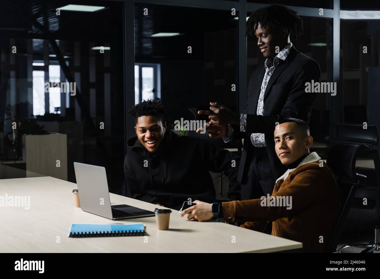 Multinational brainstorm group of colleagues working online on project ...