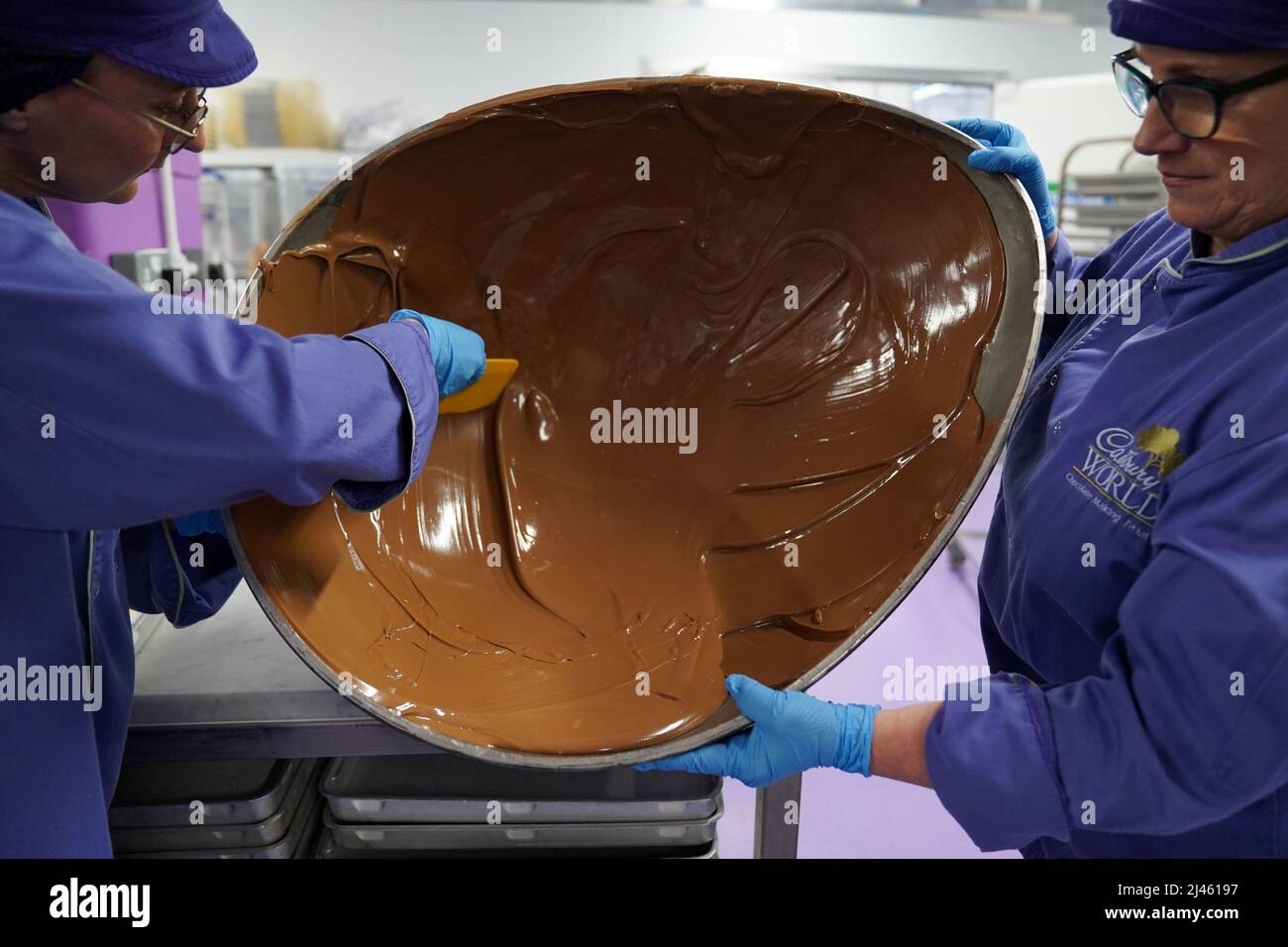 Cadbury World chocolatiers Dawn Jenks and Donna Oluban create a large ...