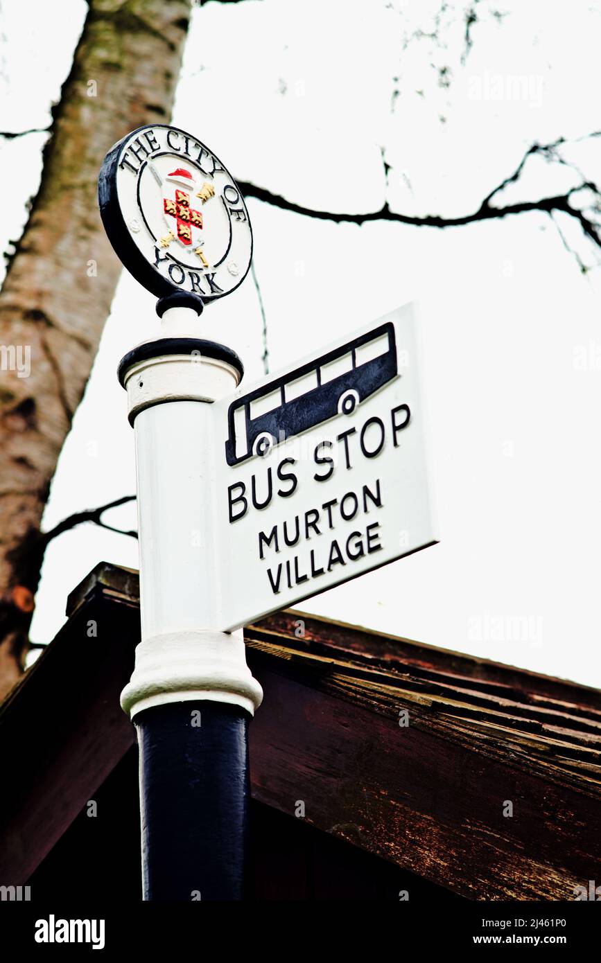 Bus stop sign Murton Village, North Yorkshire, York, England Stock ...