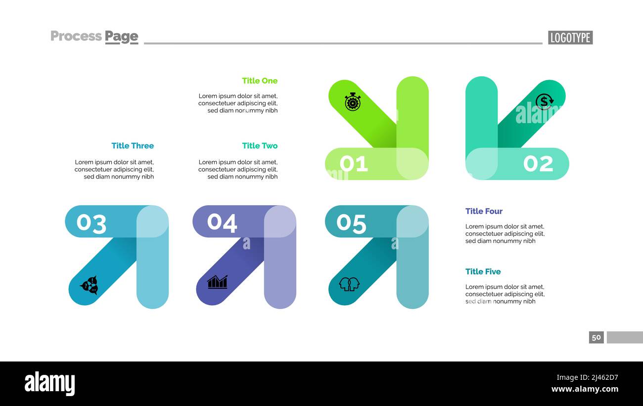 Arrow chart with five elements. Process diagram, graph, layout ...
