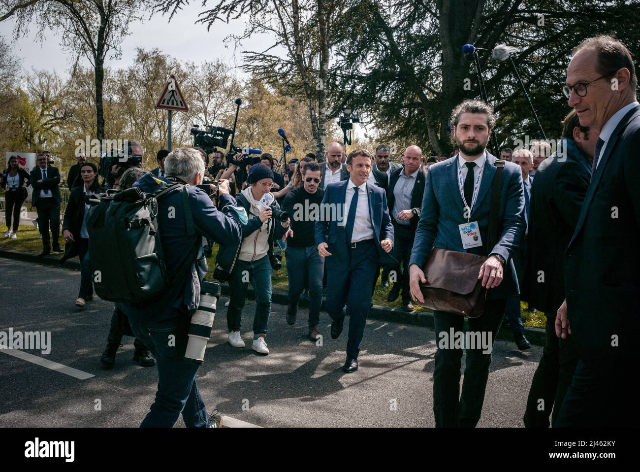 Mulhouse, France. 12th Apr, 2022. France's President and French liberal ...