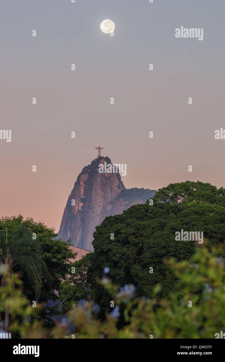 Christ the Redeemer and the Moon in Rio de Janeiro, Brazil - March 19 ...