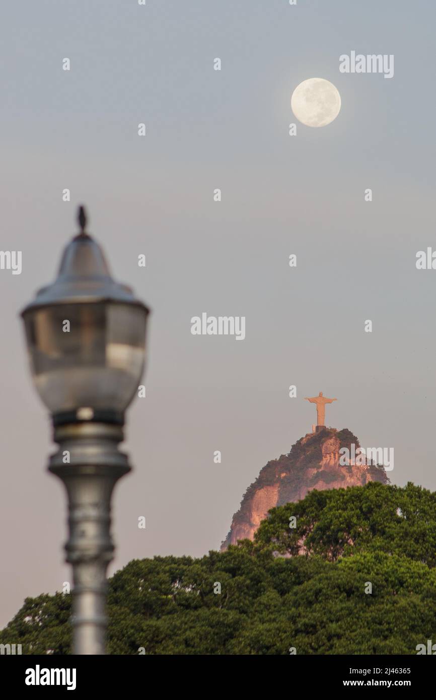 Christ the Redeemer and the Moon in Rio de Janeiro, Brazil - March 19 ...