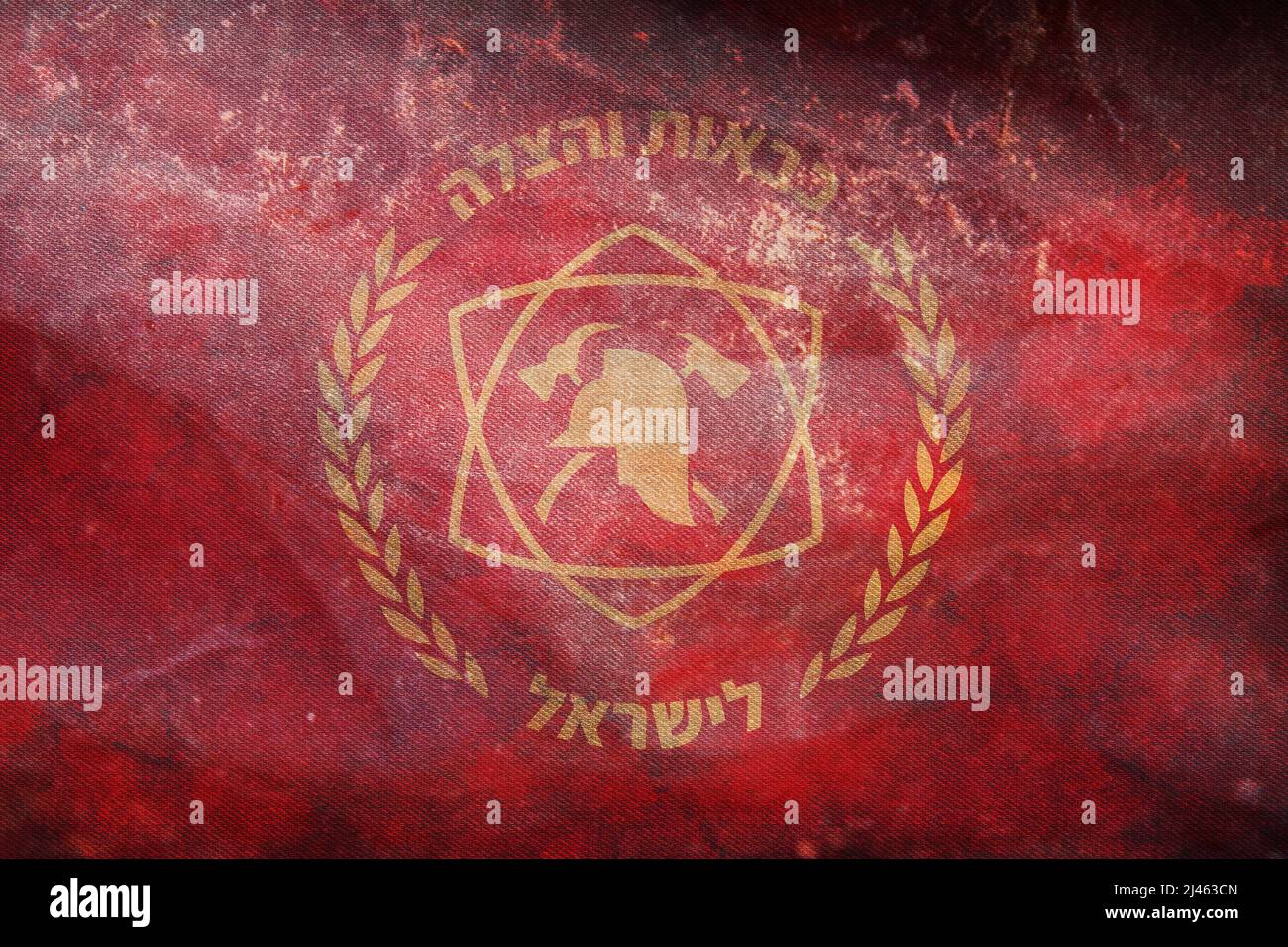 Top view of flag Fire Department, Israel. retro flag with grunge ...