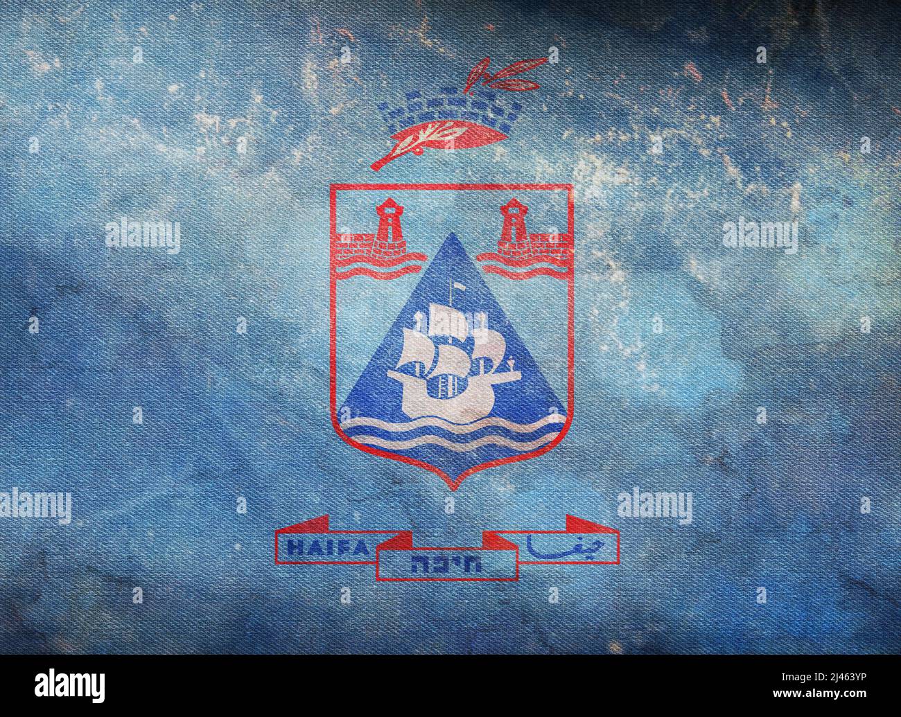 Top view of flag Haifa, Israel. retro flag with grunge texture. Israeli ...