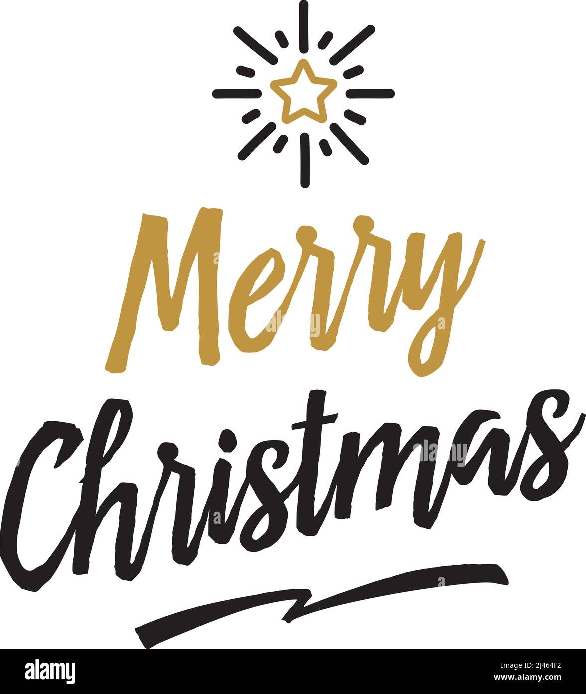Merry Christmas lettering. Calligraphic inscription with shining star ...