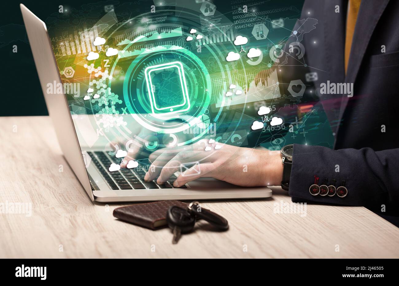 Business hand typing on a modern laptop Stock Photo - Alamy