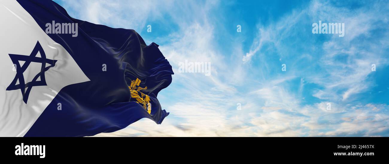 flag of Navy Commander in Chief at Sea , Israel at cloudy sky ...