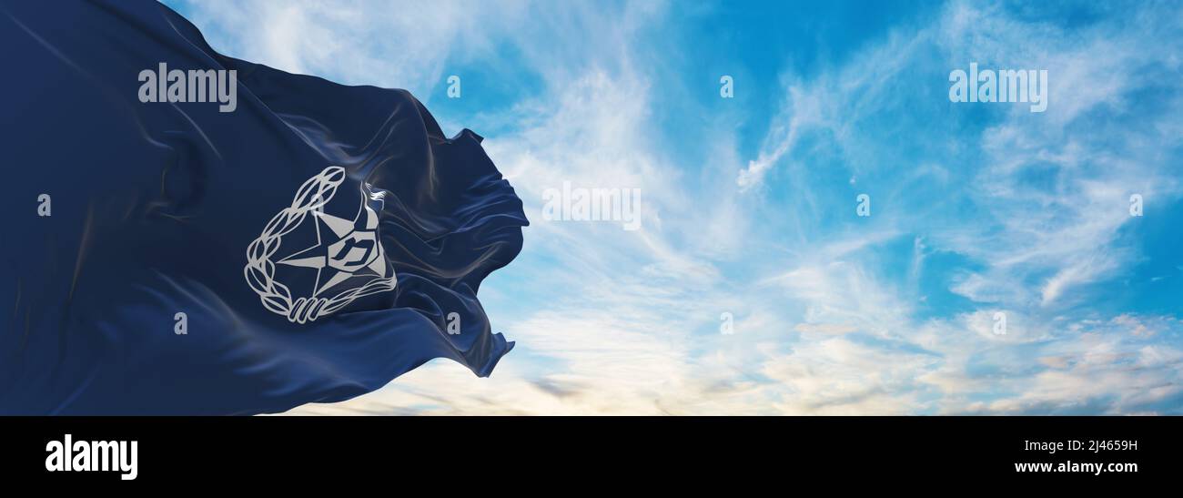 flag of Police , Israel at cloudy sky background on sunset, panoramic ...