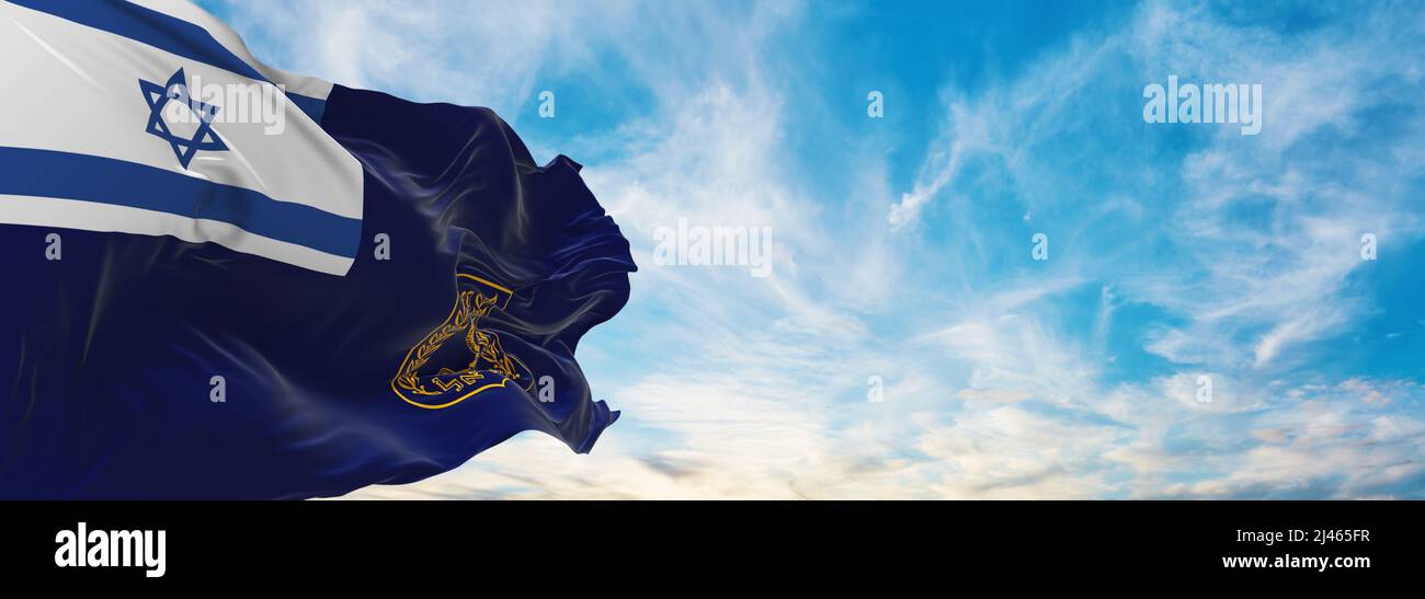 flag of Prime Minister at Sea , Israel at cloudy sky background on ...