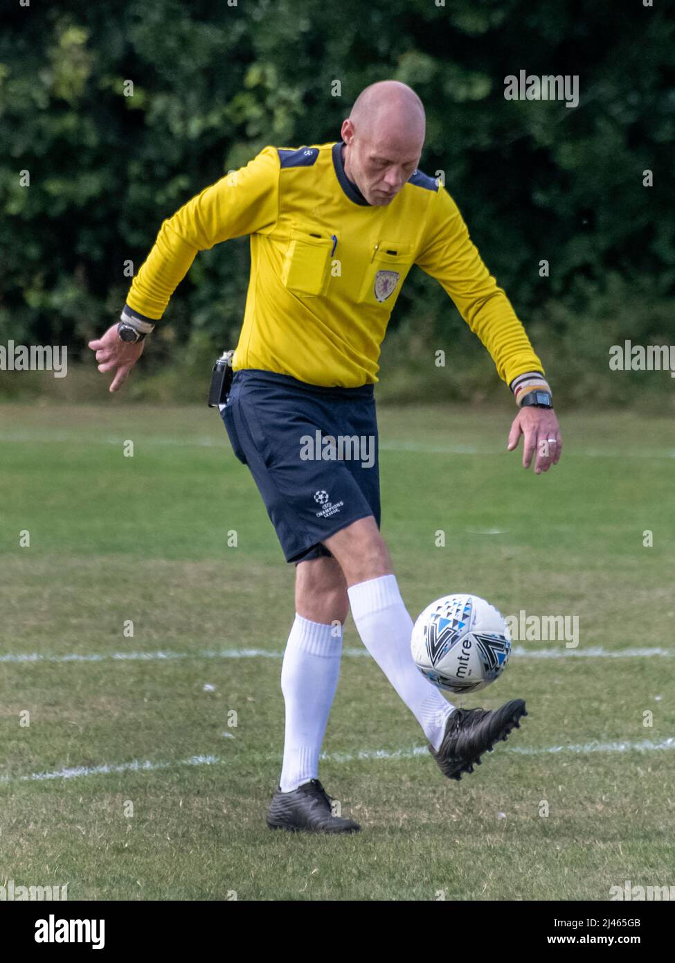 Musselburgh, Scotland, September 5th, 2021 A referee showing off his ...