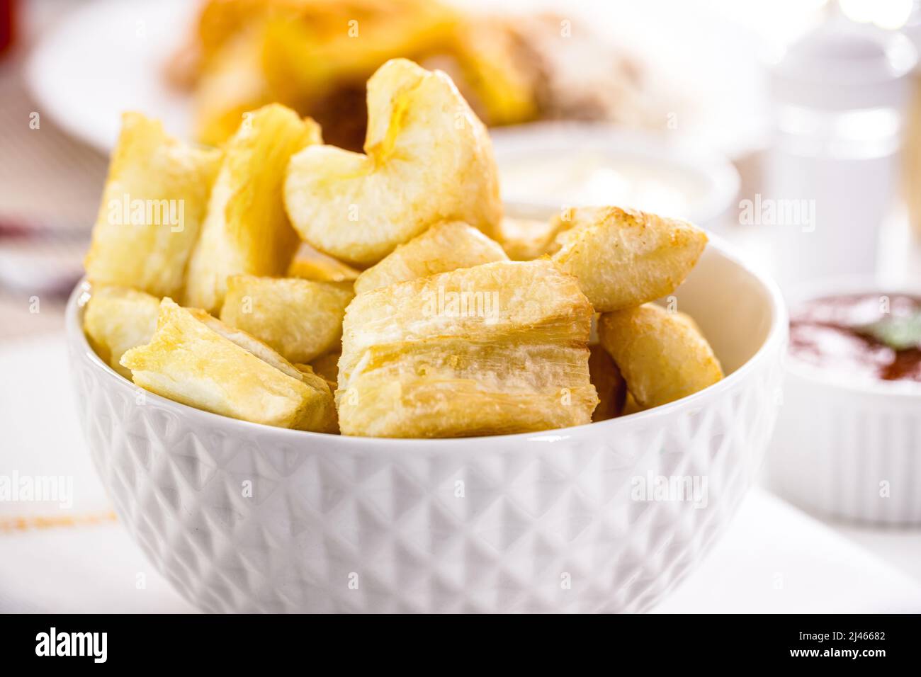 sweet and fried cassava bowl, typical south america and brazil snack ...